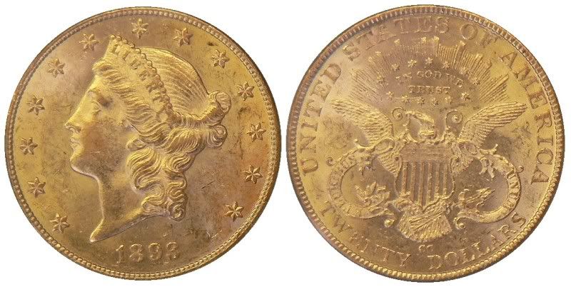 1893-CC $20 Liberty Double Eagle - PCGS AU-58 — Collectors Universe